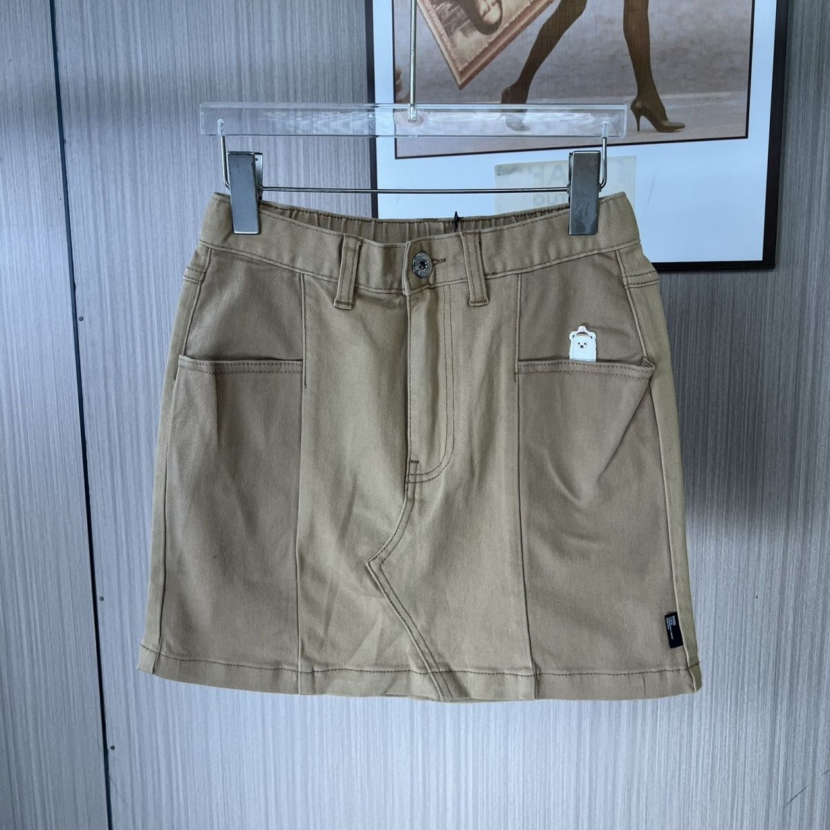 9605品牌撤柜T牌松紧腰牛仔短裙女修身半身裙卡其色裙子