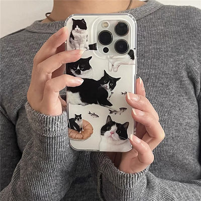 可爱抓鱼猫咪适用K70小米15/14手机壳K60全包NOTE13大孔11防摔10简约K50至尊版12Turbo小众K80卡通K40PRO女款