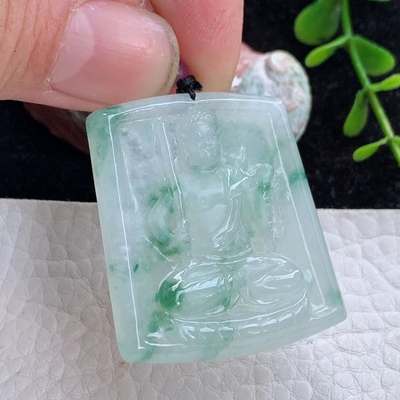 t自然光缅甸翡翠A货精工飘花不动冥王玉吊坠挂件37.3*33.8*5.5mm