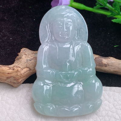 Zen实拍65.6*40.5*6精雕胶感清新正庄观音 翡翠观音玉坠 玉挂件