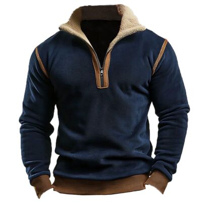 2025 Men's Vintage Suede Patchwork Lamb Fleece Quarter Zip P