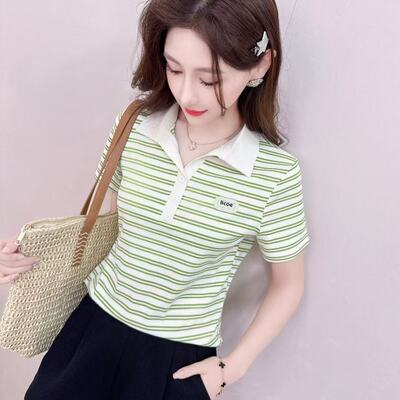 夏季新款高档polo领短袖女宽松显瘦上衣休闲百搭衬衫洋气减龄外套