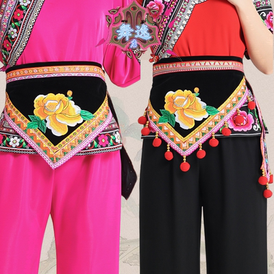 牡丹花民族三角围腰百搭小围腰