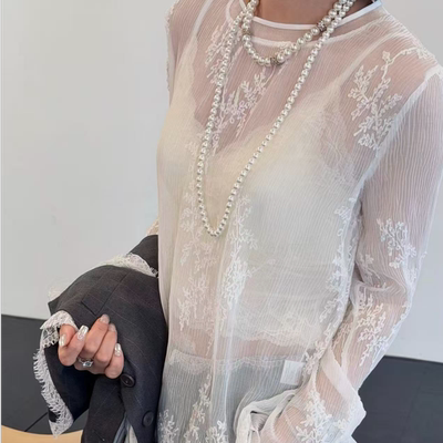 熙薇【丝的情话】2026新款氛围感蕾丝刺绣长袖上衣M2273
