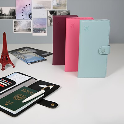 Monopoly 韩国气质PU仿皮旅行护照夹 长款护照套男女防消磁证件包