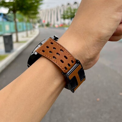 新款真皮H磁吸扣适用华为手表gt4表带watch3pro透气孔gt23pro小米