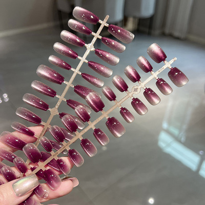 紫色渐变猫眼短款穿戴甲