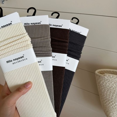 南业nayean2381立体坑条显瘦~穿过就爱上纯色无骨咖色系堆堆袜