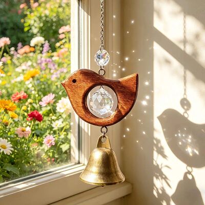 Beech Wood Crystal Wind Chime Antique Copper Bell Creative H