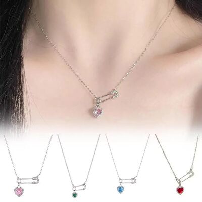 Fashion Love Pendant Pin Necklace Safety Needle Hollow Neckl