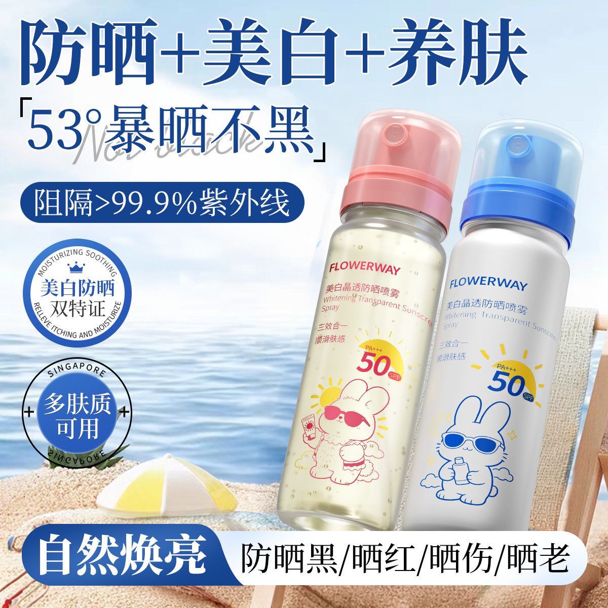 正品蜡笔小新美白隔离防晒喷雾spf50+学生军训清爽防水防汗紫外线