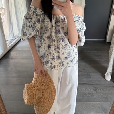 aboutmoon2925夏季紫调花小衫女