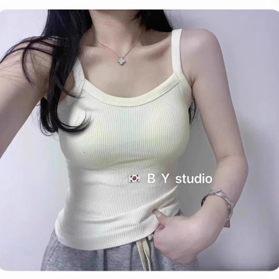 5815春秋莫代尔吊带中长款聚拢一体杯带胸垫背心修身显瘦纯色打底