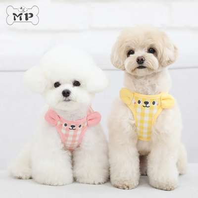 韩代宠物透气格纹熊猫耳朵胸背