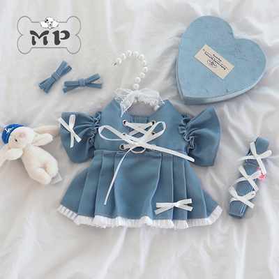 韩代宠物蓝色交叉绑带裙式牵引绳