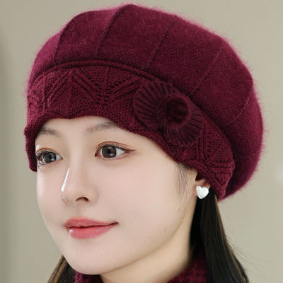 2025新款秋冬季加绒加厚防寒保暖护耳朵妈妈中老年时尚贝雷帽子女