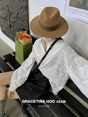 【GRACETINA HOO】定制小众镂空刺绣小立领衬衫