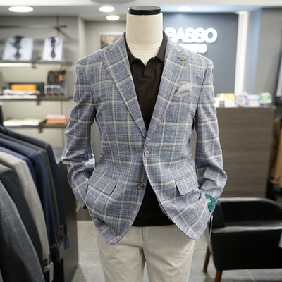 春季BASSO格纹商务休闲西服上衣