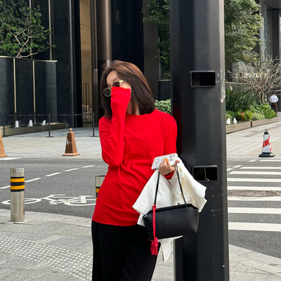 春夏新款长袖薄款上衣中长款T恤