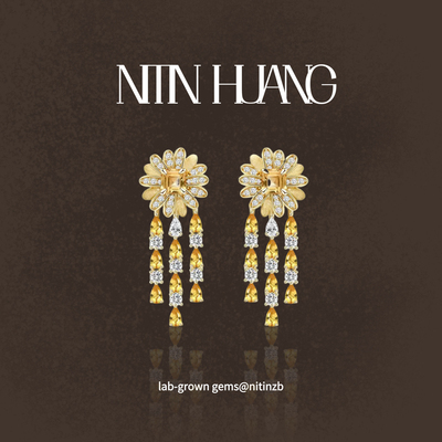 NITINHUANG雏菊1克拉黄色耳坠