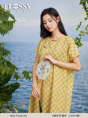 弗劳思 2026年新款梭织巴厘纱100%落肩袖睡裙F36S144