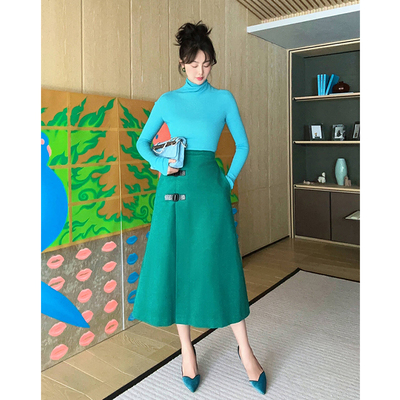 超细条绒复古高腰迷笛长半裙