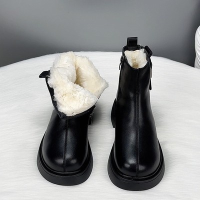 厚底雪地靴女款靴子2025新款冬季皮毛一体棉靴抗寒保暖东北皮棉鞋