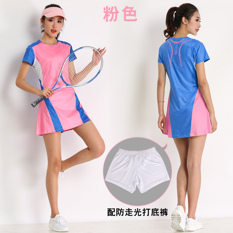 定制 夏季羽毛球连衣裙 运动裙 短袖套装羽毛球服女款带底裤