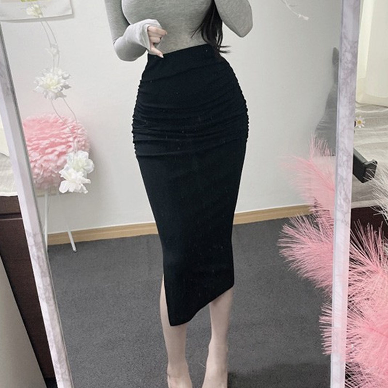 百褶开叉高腰半身裙女装2026年夏季新款性感修身包臀显瘦中长裙子