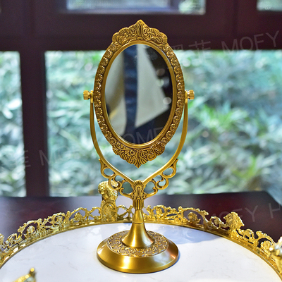 黄铜台式化妆镜子欧式美式复古梳妆台装饰品摆件梳妆镜家居摆设