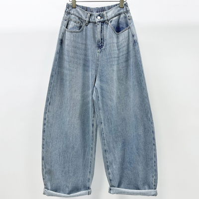 浅蓝牛仔女弯刀裤宽松香蕉裤百搭