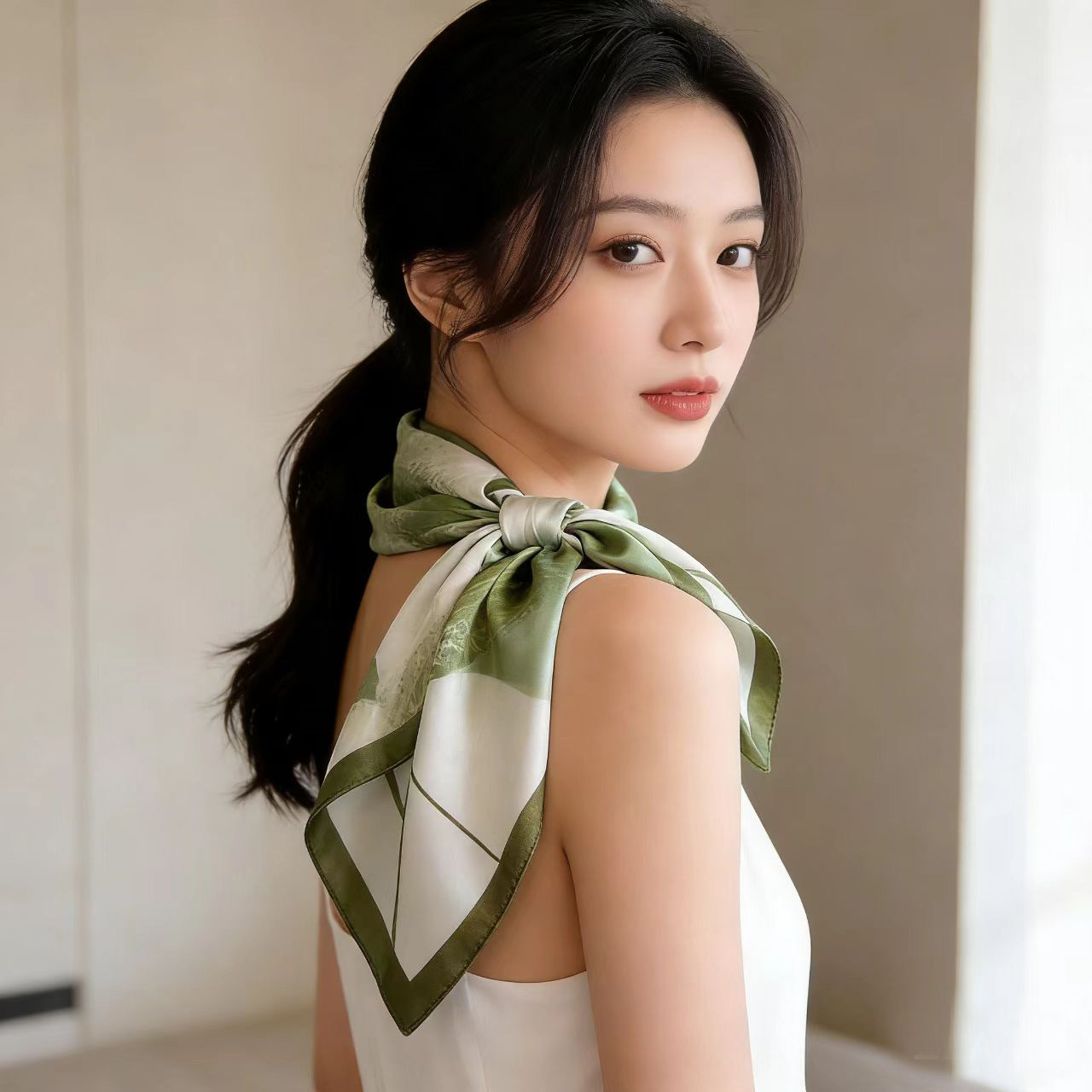 新款优雅丝巾女银杏搭配百衬衫空姐职业装饰护颈围脖薄款70小方巾