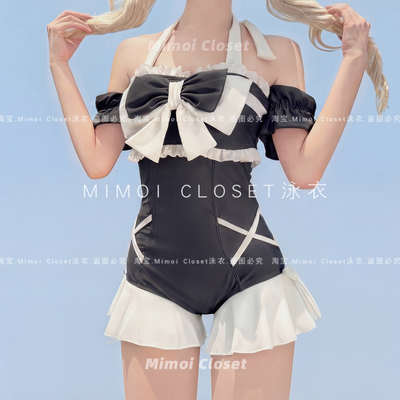 Mimoi黑色蝴蝶少女连体游泳衣女