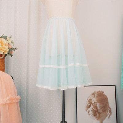 小清新单层短裙大裙摆花边伞裙