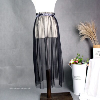 中长款透明蕾丝高腰网纱半身裙