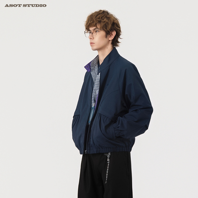 ASOT 复古撞色刺绣字母哈灵顿立领夹克男2026春季情侣休闲外套女
