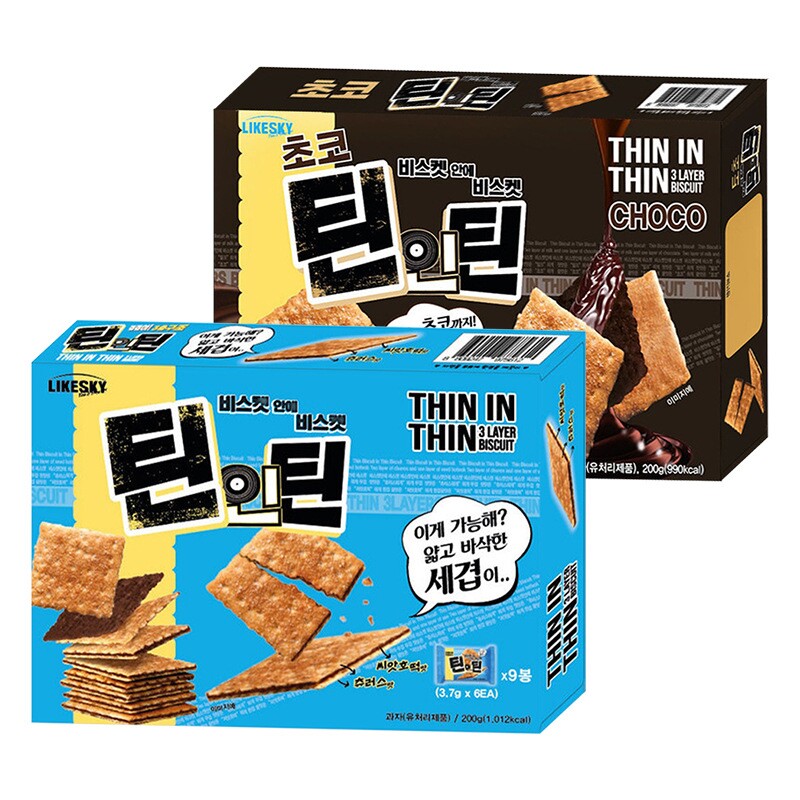 韩国进口 LIKESKY叠叠脆酥脆饼干原味可可味办公室休闲追剧零食