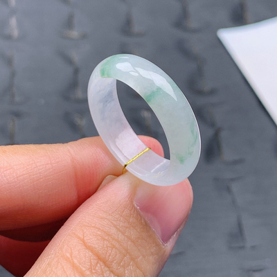 20号缅甸天然A货翡翠T498 内径19.6/6/2.6mm飘花戒指素圈指环圆戒