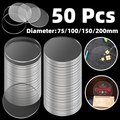50pcs 75/100/150/200mm Transparent Acrylic Sheet Circle 1mm