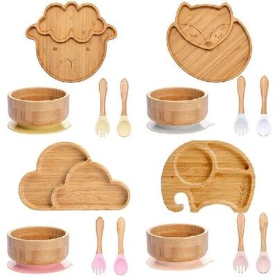 4pcs Children's Tableware Suction Plate Bowl Baby Dishes