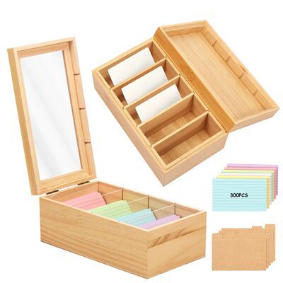 Wood Card Box Business Card Holder Index Tabs Card