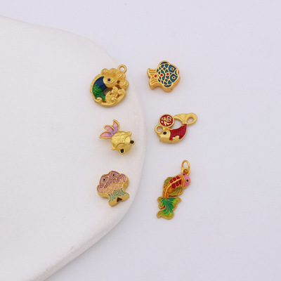 保色古法金滴油财神锦鲤吊坠diy福佑金鱼手链饰品配件挂件配饰