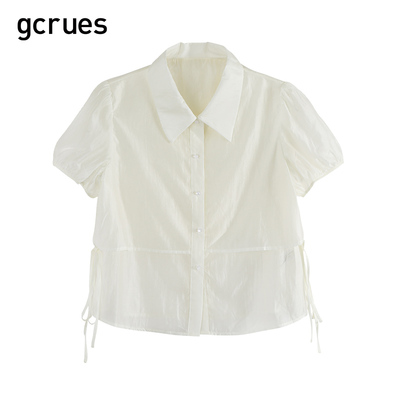 gcrues设计感雪纺衫薄2025新款甜美上衣短袖衬衫G06X16A8952
