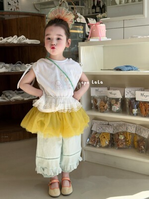 opolala·26夏季新款女童甜美蕾丝短袖78068休闲灯笼裤78015