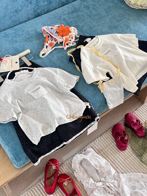 承麦·26夏季新款女童蕾丝贴布短袖甜美T恤百搭休闲上衣89088