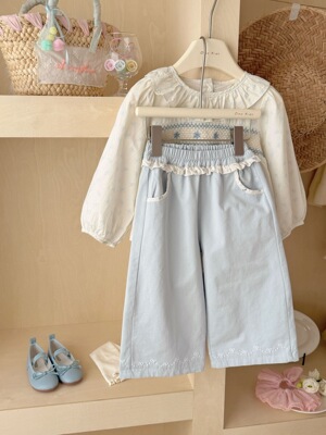 26春装新款女童花边刺绣棉布休闲裤女宝宝直筒裤百搭SY62017