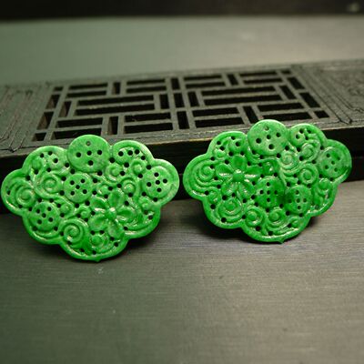 老翡翠镂空龙纹雕花吊坠胸针花片