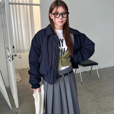 深蓝色@韩国卖飞起立领网红外套