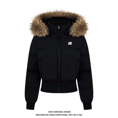 短款冬季加厚棉衣连帽毛领棉衣女