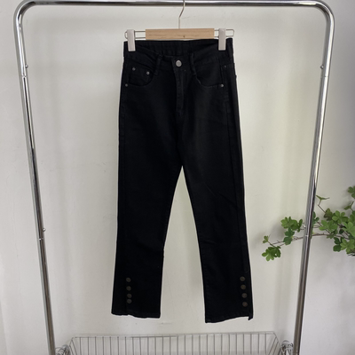 A7953任3件包邮外贸韩版女士九分牛仔裤新款修身直筒裤裤脚有扣